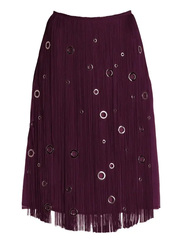 Prada Hand-studded Fringe Midi Skirt - Burgundy