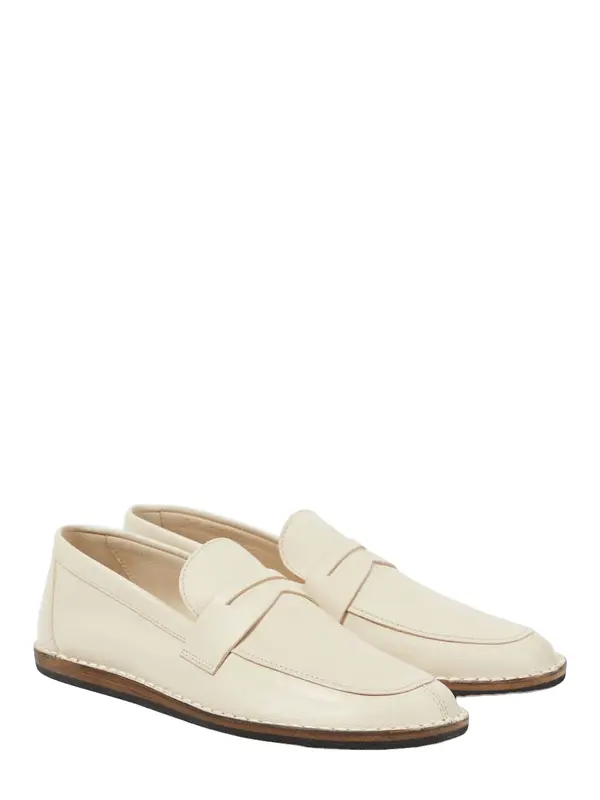 THE ROW Cary Leather Penny Loafers - White