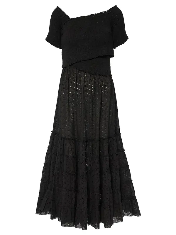 Poupette St Barth Soledad Smocked Cotton Midi Dress - Black