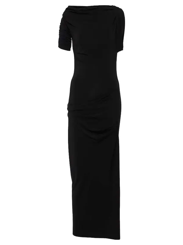 Jacquemus La Robe Drapeado Jersey Midi Dress - Black