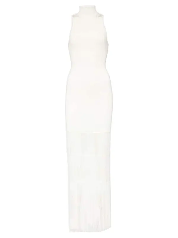 Khaite Zare Fringed Ribbed-knit Maxi Dress - White