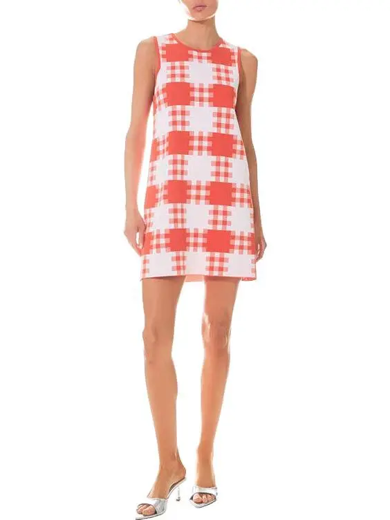 GREY LAB Gingham Check Mini Sweater Dress - Orange