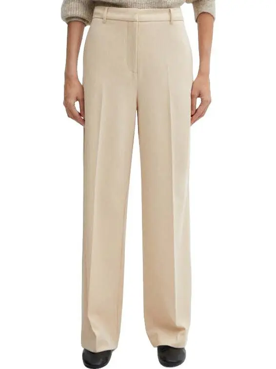 Mango Wide Leg Flat Front Trousers - Beige