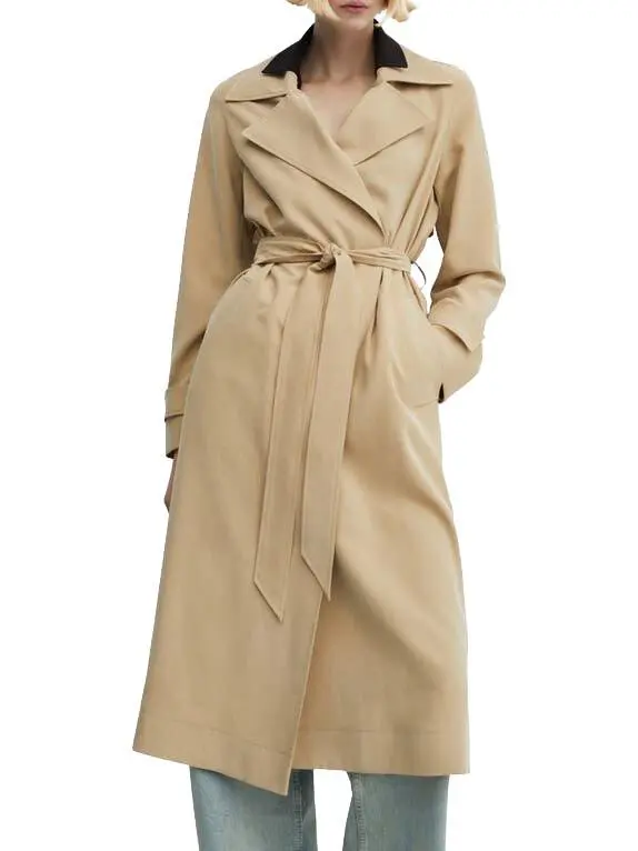 Mango Water Repellent Flowy Lapel Trench Coat - Beige
