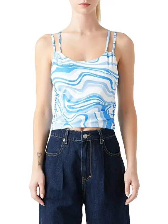 GREY LAB Marble Print Ruched Camisole - Blue Multi