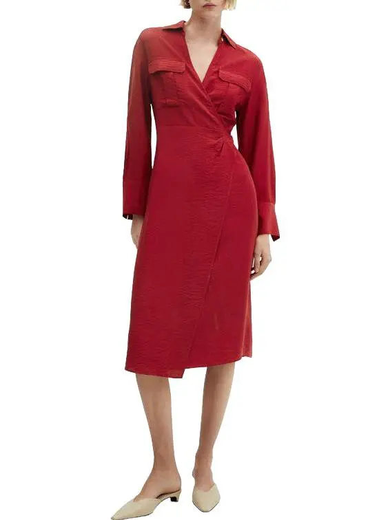 Mango Long-sleeve Wrap Dress - Red