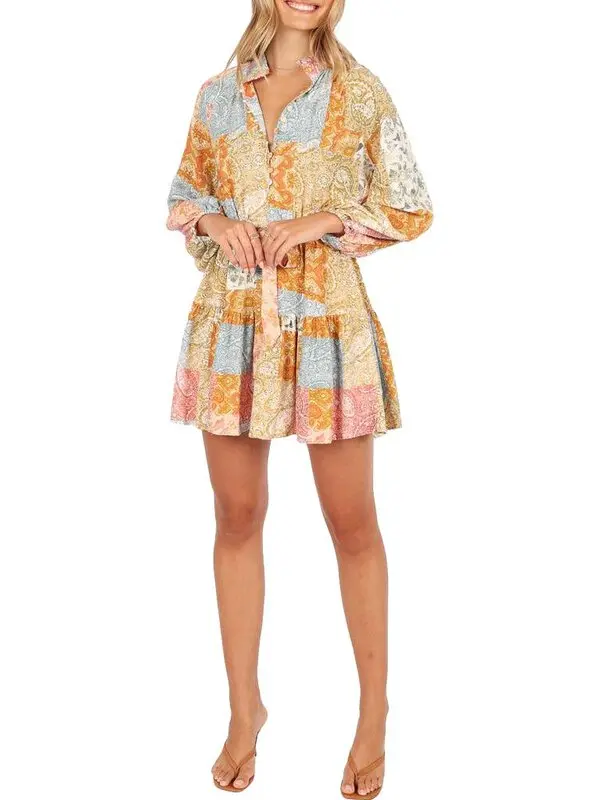 PETAL & PUP Silante Patchwork Printed Shirtdress With Belt - Maxine