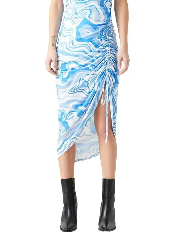 GREY LAB Marble Print Midi Skirt - Blue Multi