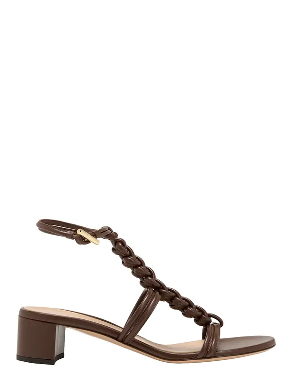 GIANVITO ROSSI Braided Napa T-strap Sandals - Brown