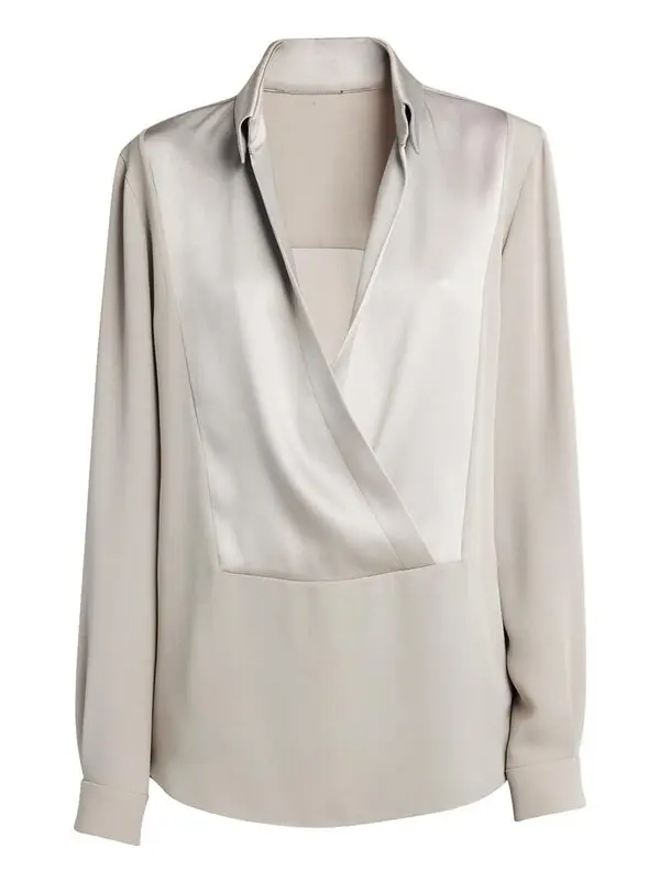 Giorgio Armani Silk Georgette Wrap Blouse - Silver