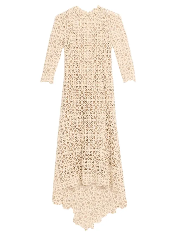 Rickie Freeman For Teri Jon High-low Crochet Maxi Dress - Beige