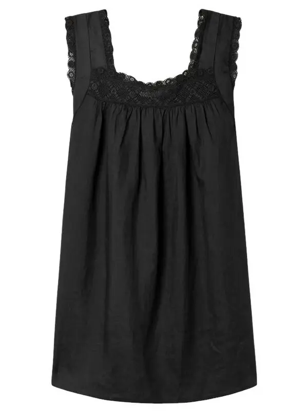 DÔEN Almadia Crochet-trimmed Ramie Mini Dress - Black