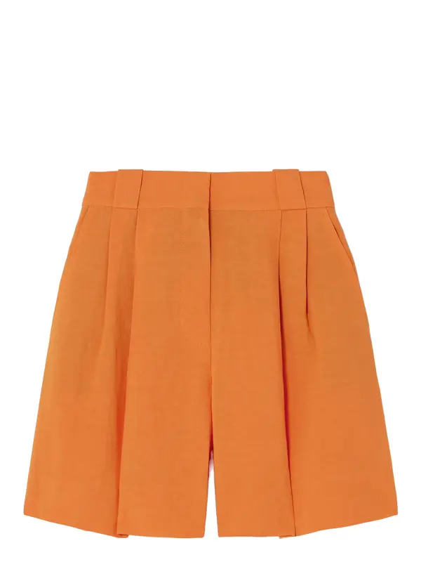 BLAZÉ MILANO Rox Star Fell Pleated Grain De Poudre Shorts - Orange
