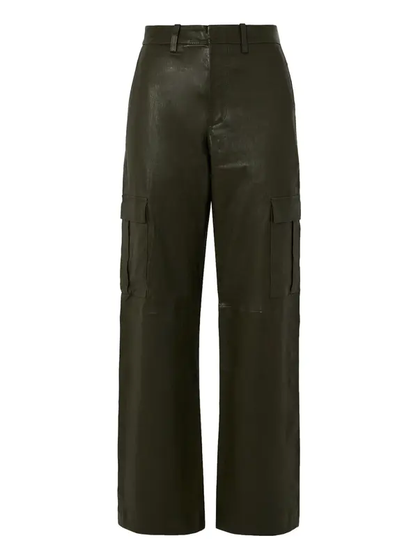 Sprwmn Leather Wide-leg Cargo Trousers - Green
