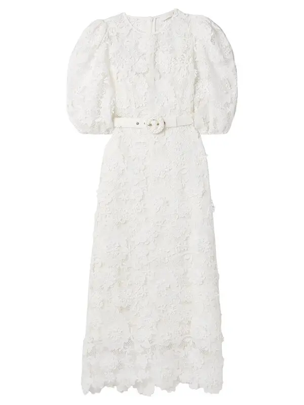 Zimmermann Halliday Recycled Guipure Lace Midi Dress - Ivory