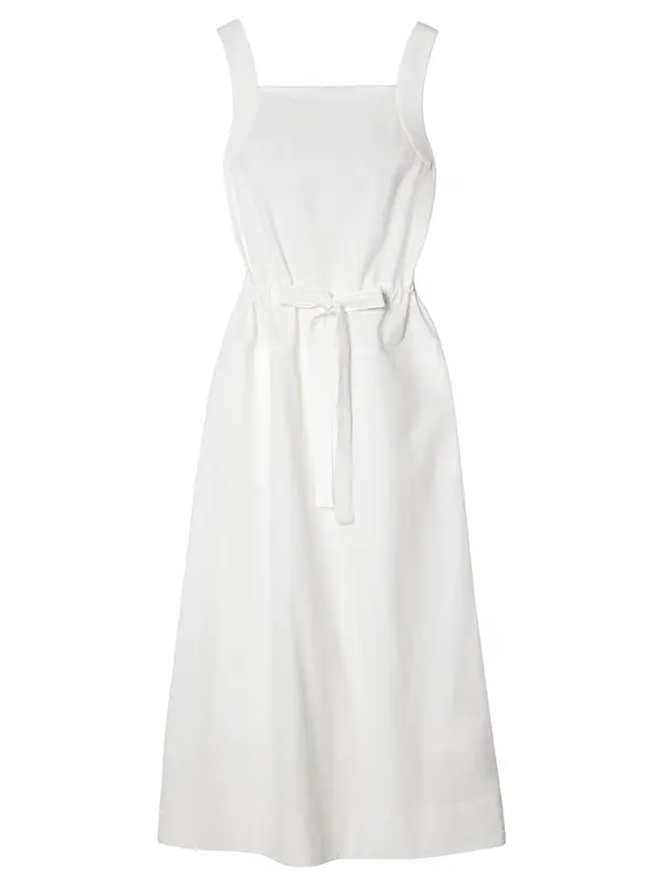Max Mara Panfilo Belted Cotton-seersucker Midi Dress - White