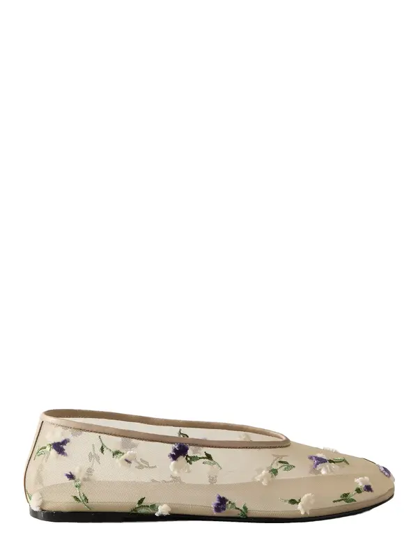 Khaite Marcy Embroidered Mesh Ballet Flats - Neutrals