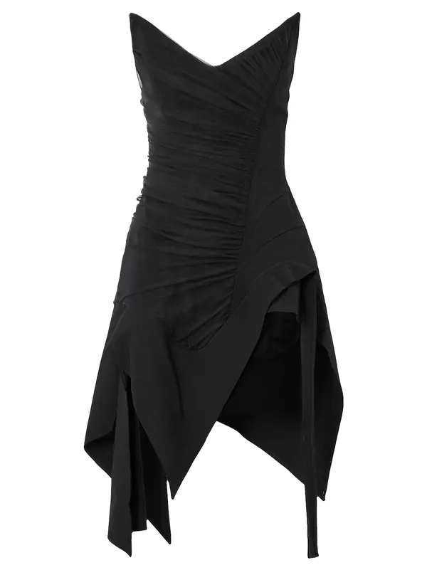 MUGLER Strapless Asymmetric Mini Dress - Black