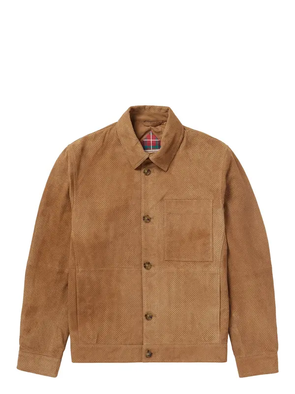 BARACUTA Perforated Suede Blouson Jacket - Brown