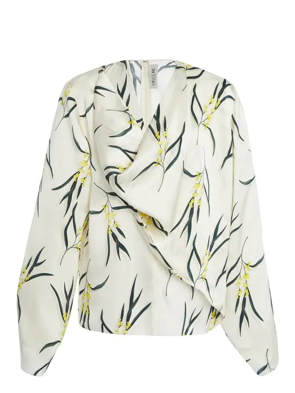 DEL CORE Printed Draped Georgette Blouse - Ivory