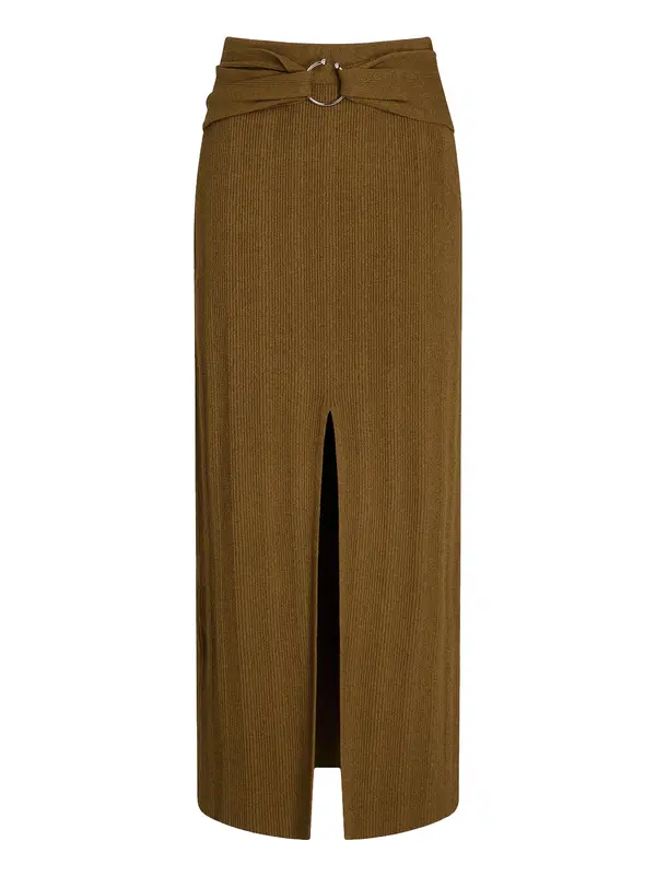 Nanushka Muyta Ribbed Cotton-blend Midi Skirt - Brown
