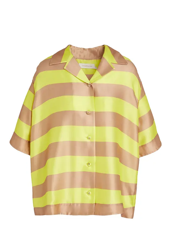 Zimmermann Striped Silk Shirt - Lime Green