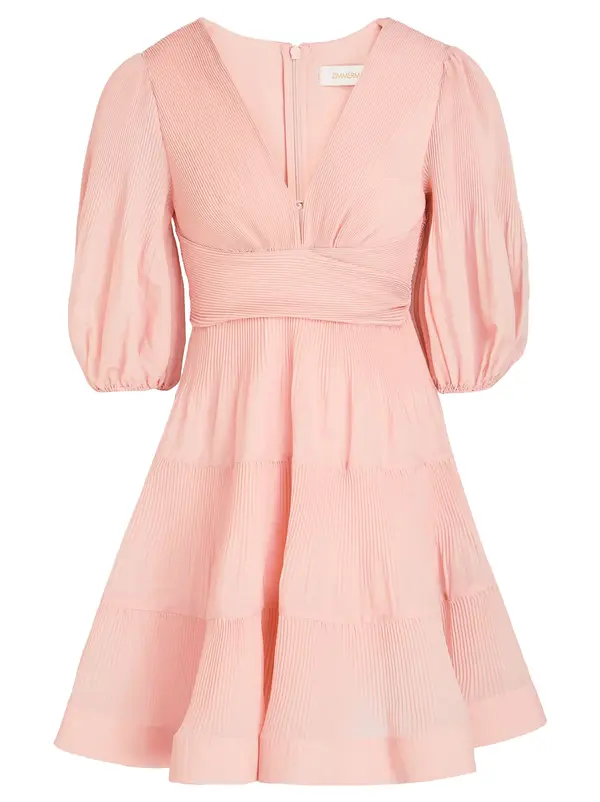 Zimmermann Tiered Plissé-organza Mini Dress - Peach