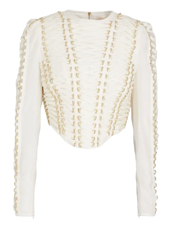 Zimmermann Lace-up Embellished Linen And Silk-blend Top - Ivory