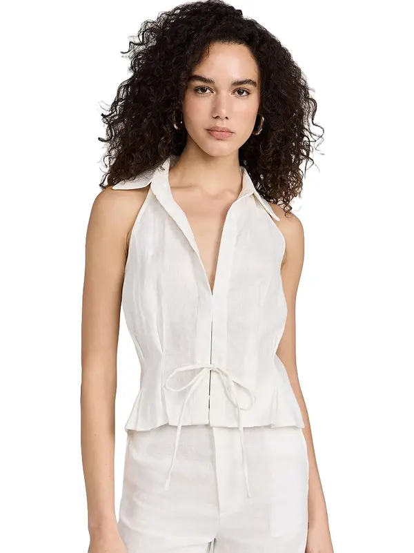 HEVRON Sloan Linen Vest - White