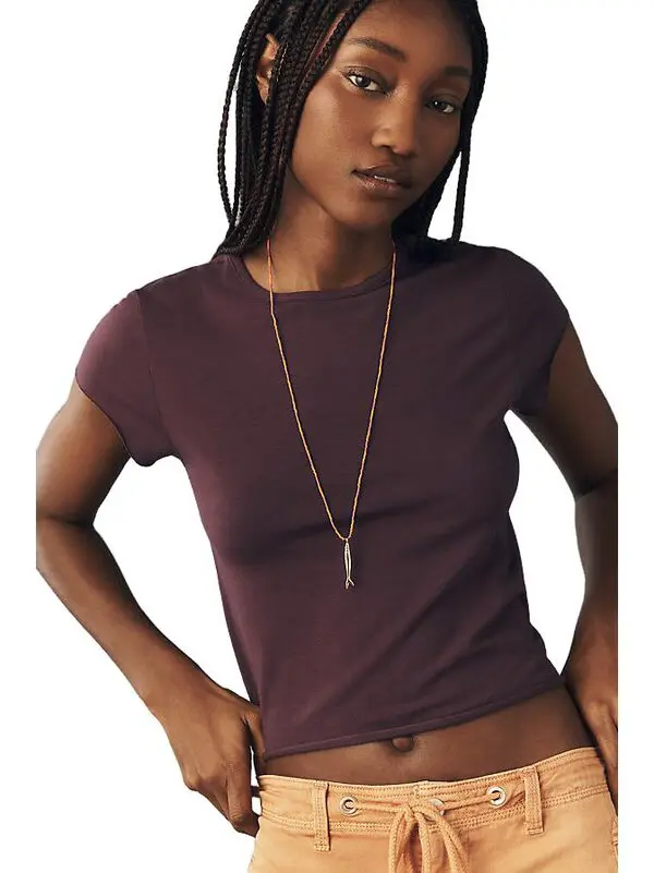Anthropologie Evan Cropped Raw-edge T-shirt - Brown Stone