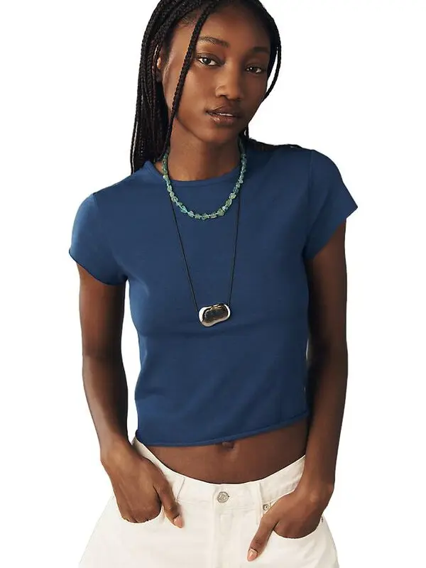 Anthropologie Evan Cropped Raw-edge T-shirt - Dark Blue