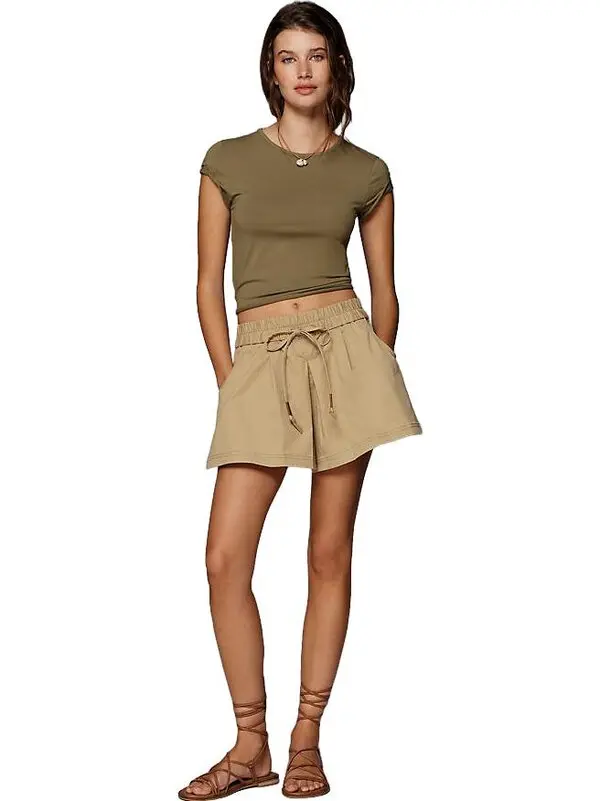 Anthropologie Evan Cropped Raw-edge T-shirt - Toasted Olive