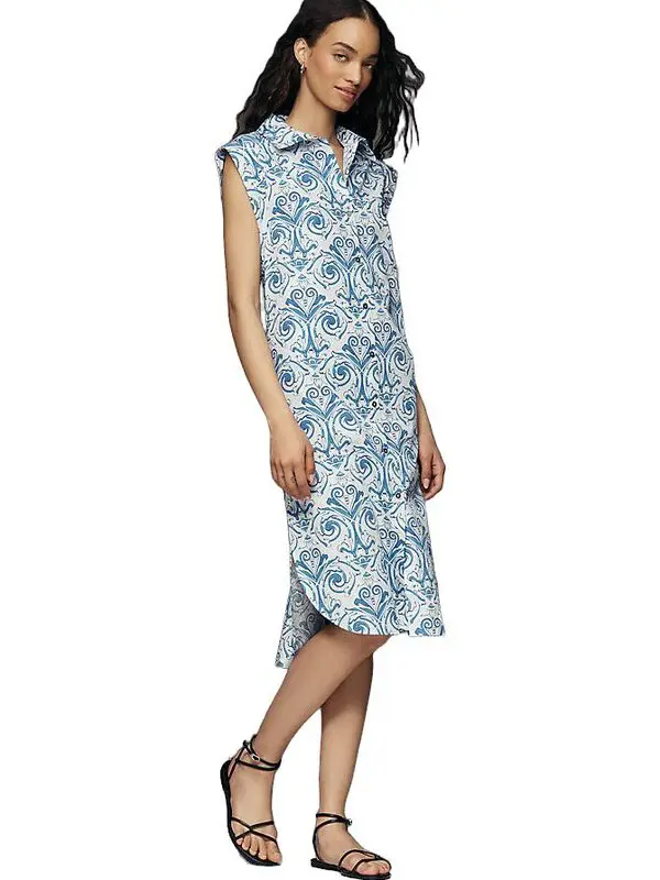 Maeve The Lillian Button-front Midi Dress - Blue/white Tile