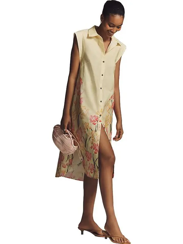Maeve Lillian Button-front Midi Dress - Yellow Pattern