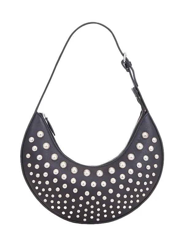 UNDERSTATED LEATHER Studded Moon Bag - Black