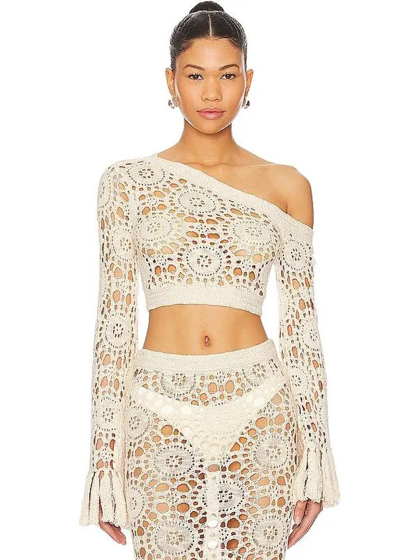 Tularosa Luanne Cold Shoulder Cropped Top - Light Beige