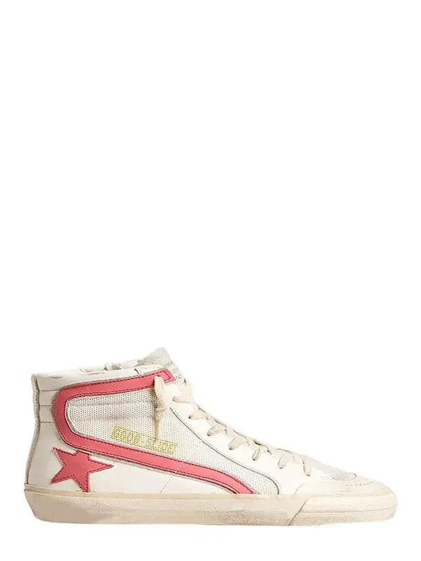 Golden Goose Slide Leather Mesh Mid-top Sneakers - White/ice/red