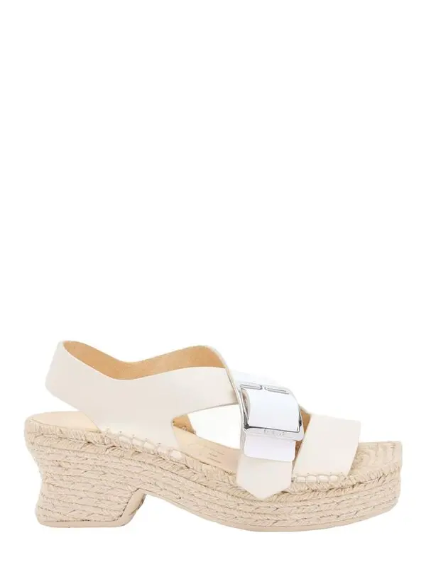 Loewe Petal Leather Platform Espadrille Sandals - White