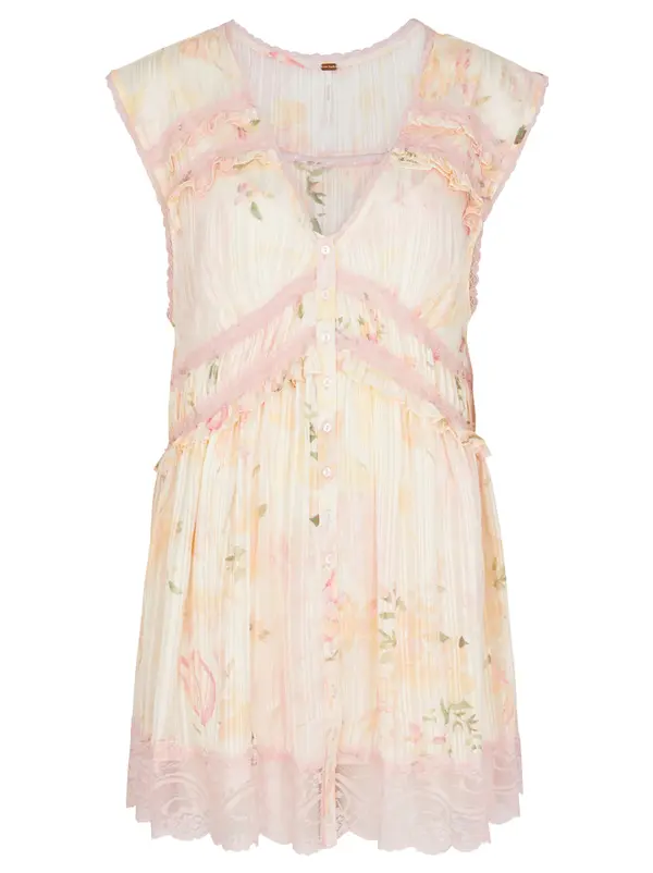 Free People Printed Chiffon Mini Dress - Pink