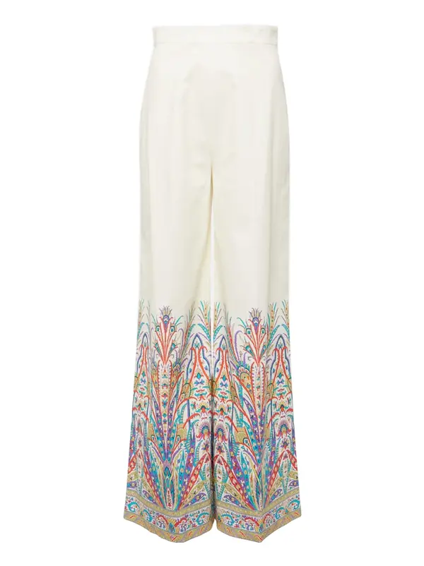 Etro Printed Cotton-blend Wide-leg Pants - White