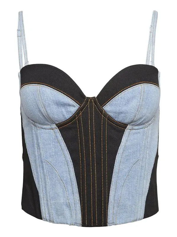 Fleur Du Mal Two Tone Denim Bustier - Black And Lightwash Denim