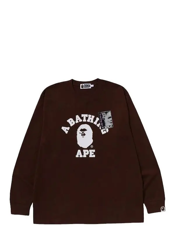 A BATHING APE Mad Face College Long Sleeve Tee Shirt - Brown