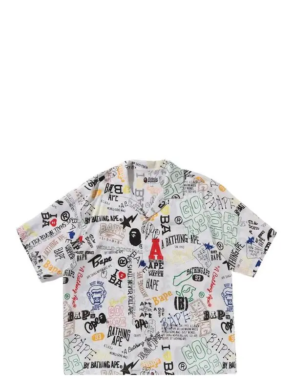 A BATHING APE Hand Draw Open Collar Short Sleeve Shirt - White