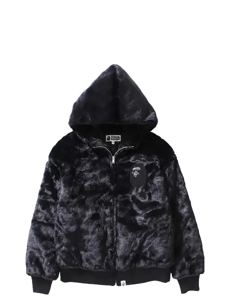 A BATHING APE Ape Head Fur Hoodie - Black