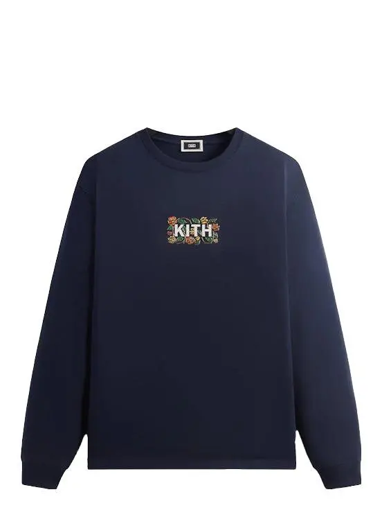 Kith Floral Classic Logo Long Sleeve Tee Shirt - Nocturnal