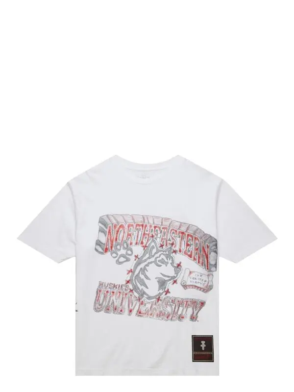 TRAVIS SCOTT X Mitchell & Ness Northeastern Huskies Handdrawn T-shirt - White