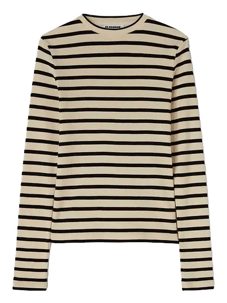 JIL SANDER Stripe Cotton Longsleeved Top - Beige/black