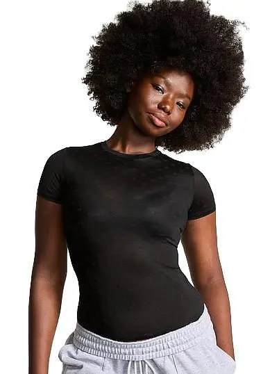 Pink Heart Mesh Tee - Black