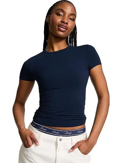 Pink Heart Mesh Tee - Blue