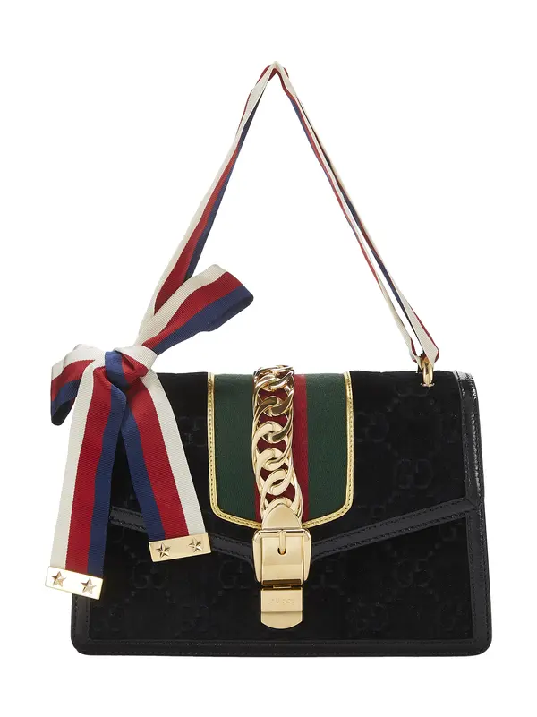 Gucci Gg Velvet Sylvie Shoulder Bag - Black